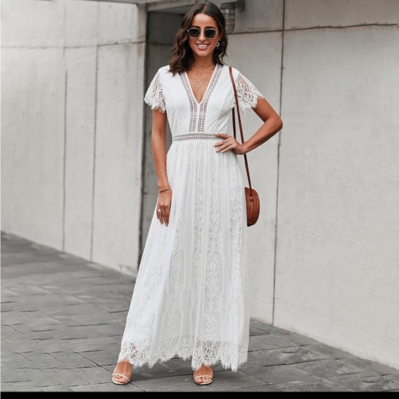 Dresses | Boho Lace White Maxi Dress | Poshmark